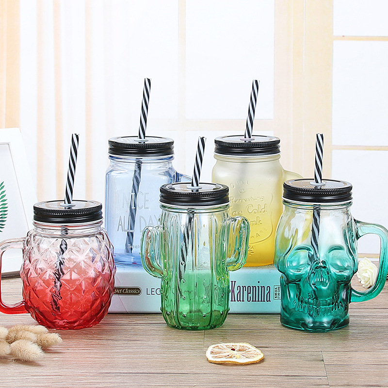 Creative Gradient Colored Glass Bottle Mason Cup