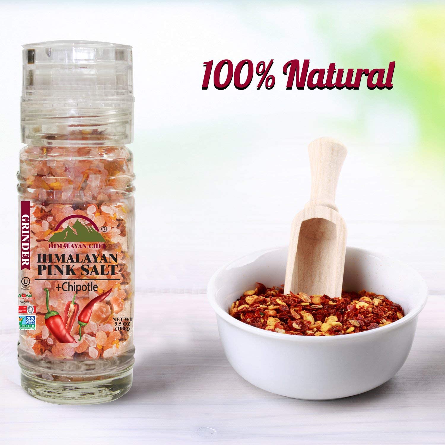 Organic Chipotle & Himalayan Salt Round Glass Jar | glass jar supplier